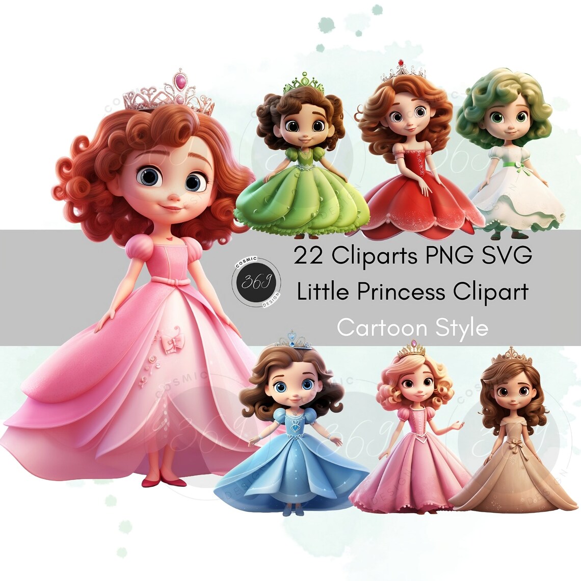 Princess Clipart, Cartoon Style Little Princesses 22 Designs, Baby Girl ...