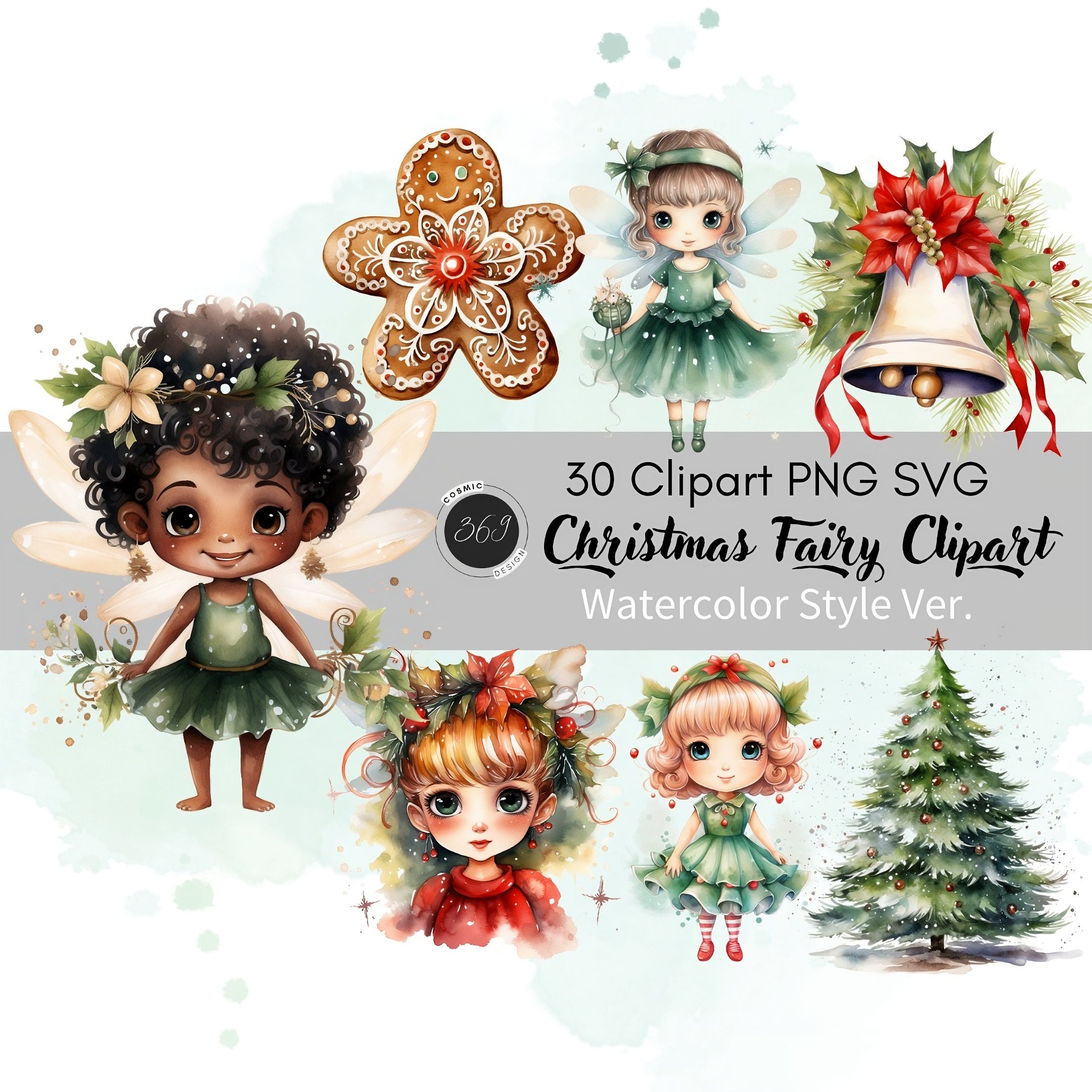 Christmas Fairy Clipart Watercolor Style 30 PNG SVG Personal ...