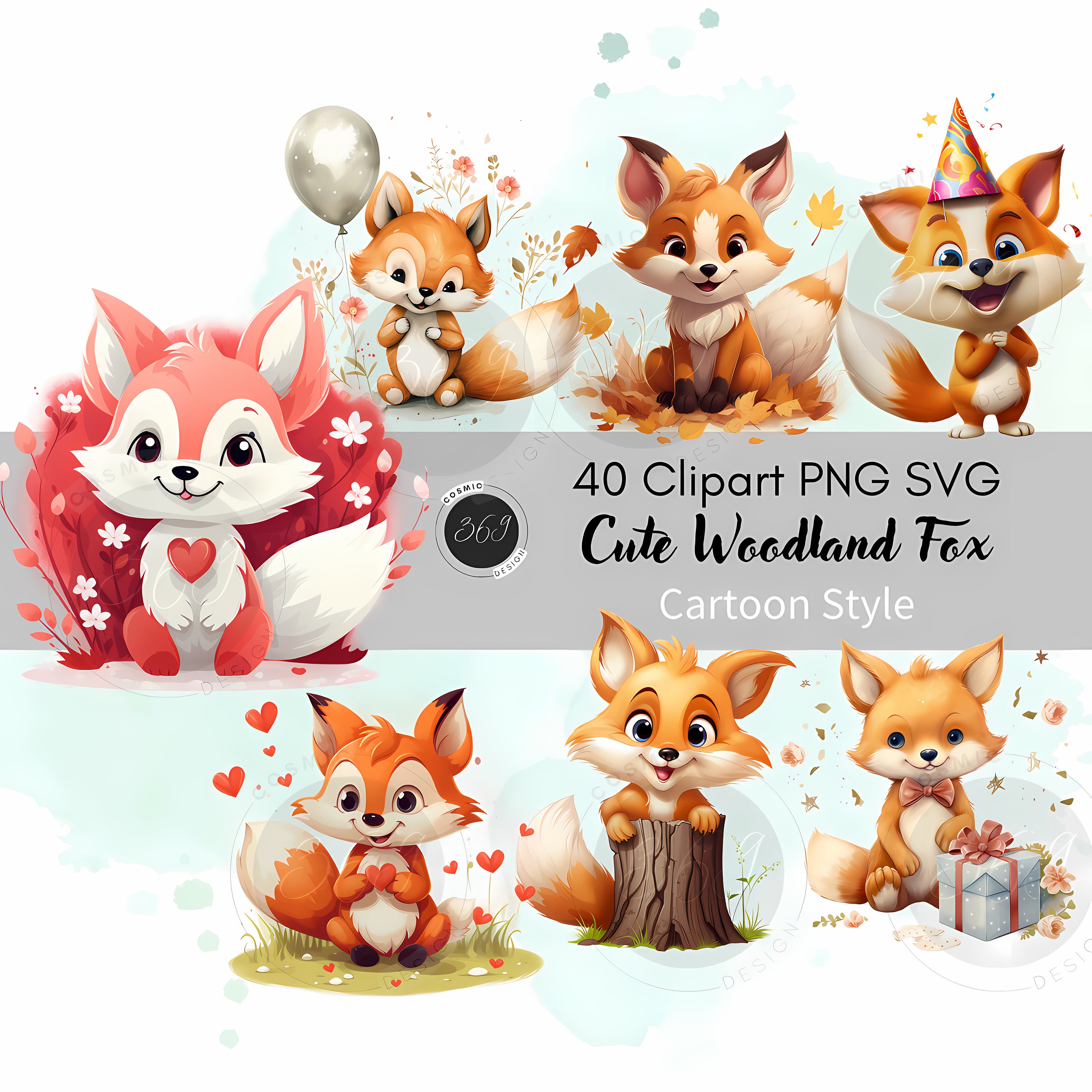 Woodland Fox Clipart Bundle 40 PNG SVG Cartoon Style Commercial Use ...
