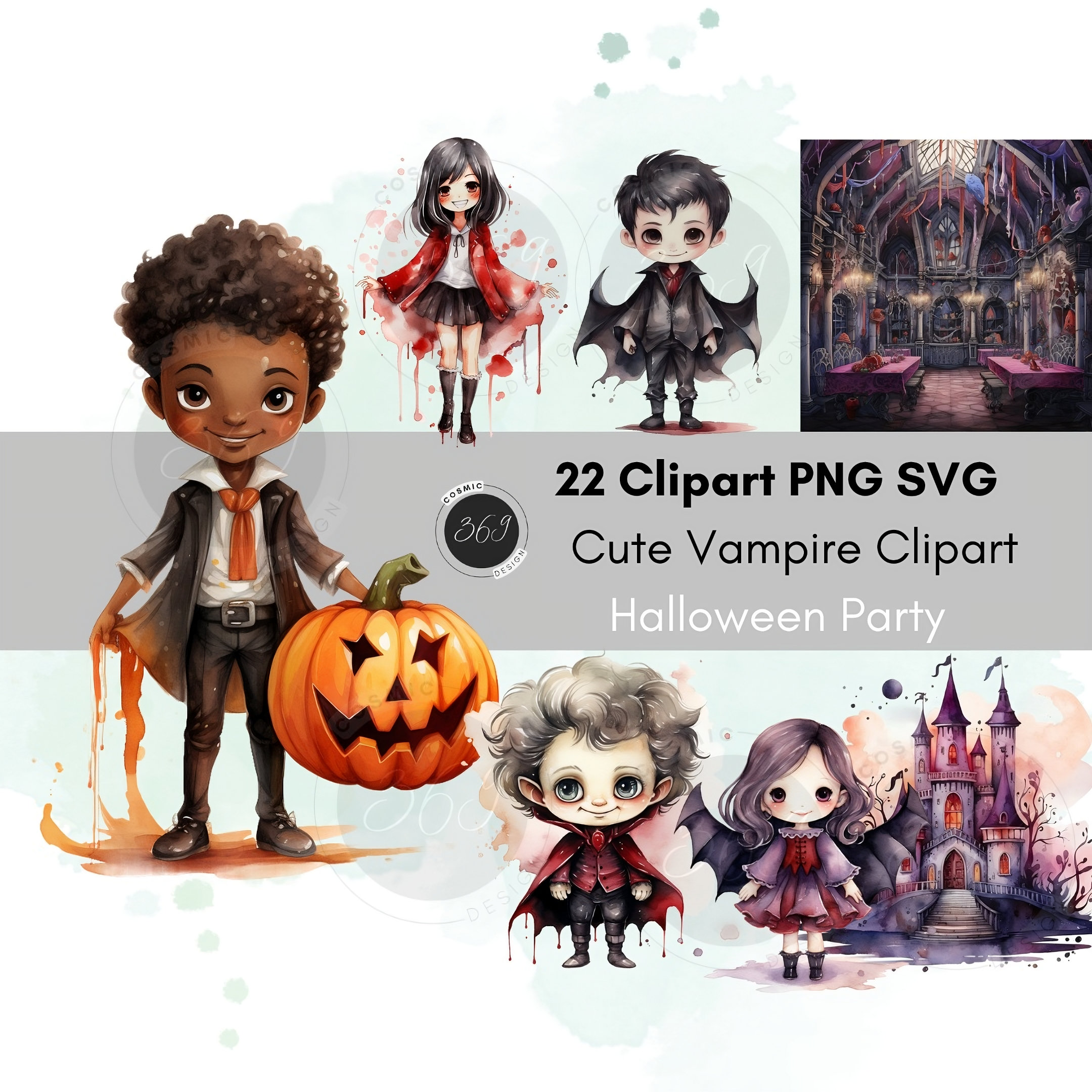 Cute Vampire Clipart Halloween Clipart Watercolor Bundle - Etsy