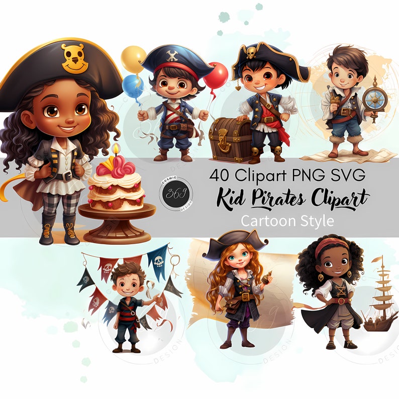 Kid Pirates Birthdayparty Clipart Bundle 40 PNG SVG Commercial Use ...