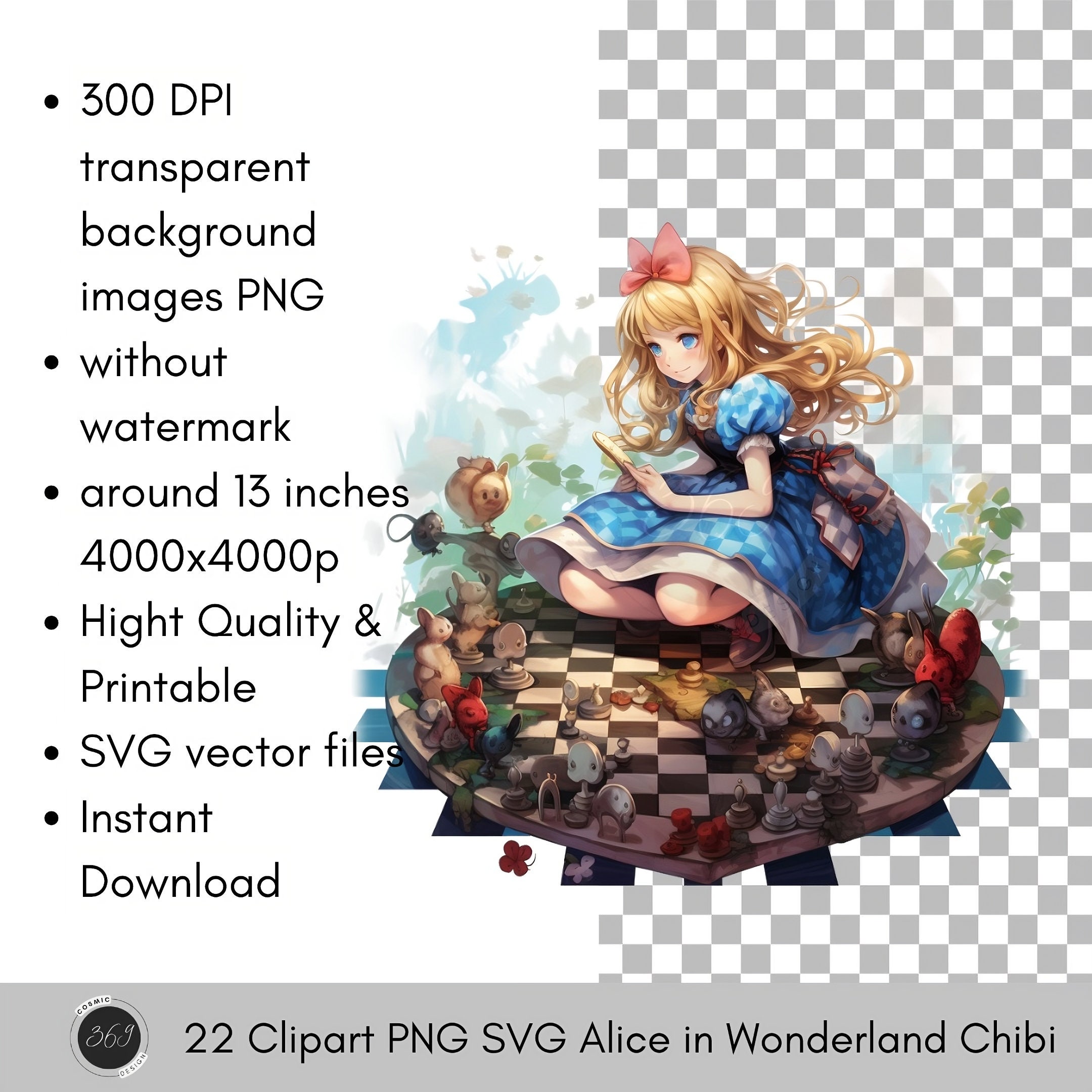 Alice Wonderland Clipart Anime Cute Chibi Style 22 Designs PNG SVG ...
