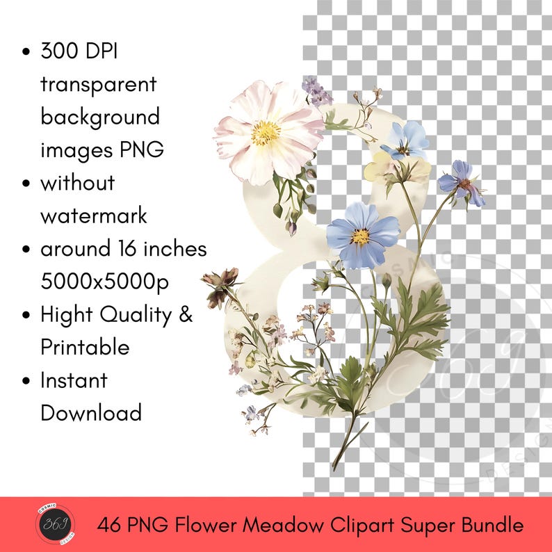 Watercolor Wildflower Meadow Clipart 46 PNG Super Bundle Personal ...