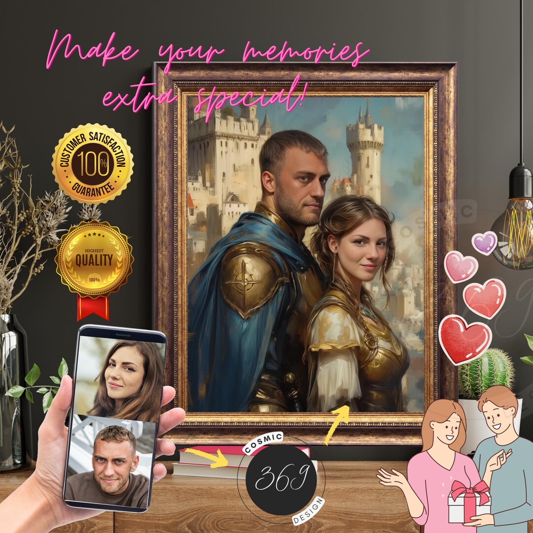 Custom Medieval Fantasy Knight & Princess Couple Portrait From Photo ...
