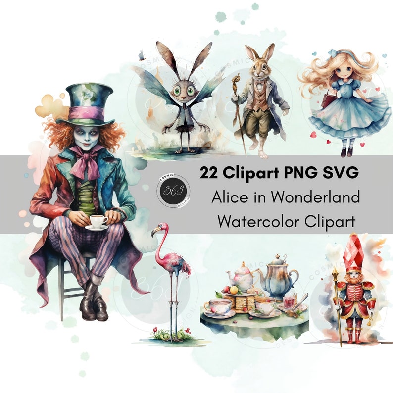 Alice Wonderland Clipart Watercolor 22 Designs PNG SVG - Etsy