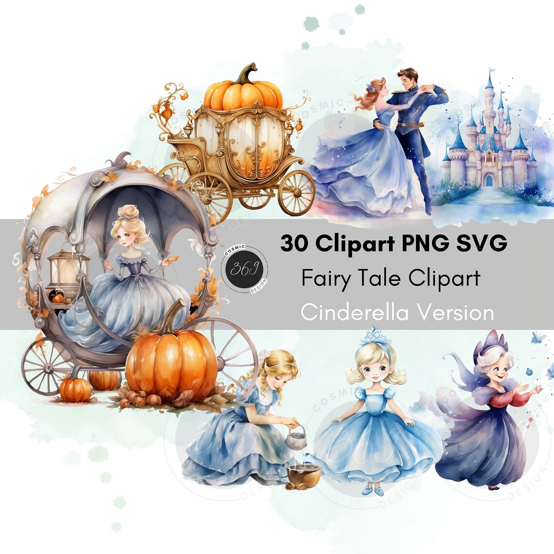 Fairy Tale Clipart Cinderella Clipart Bundle Watercolor 30 - Etsy