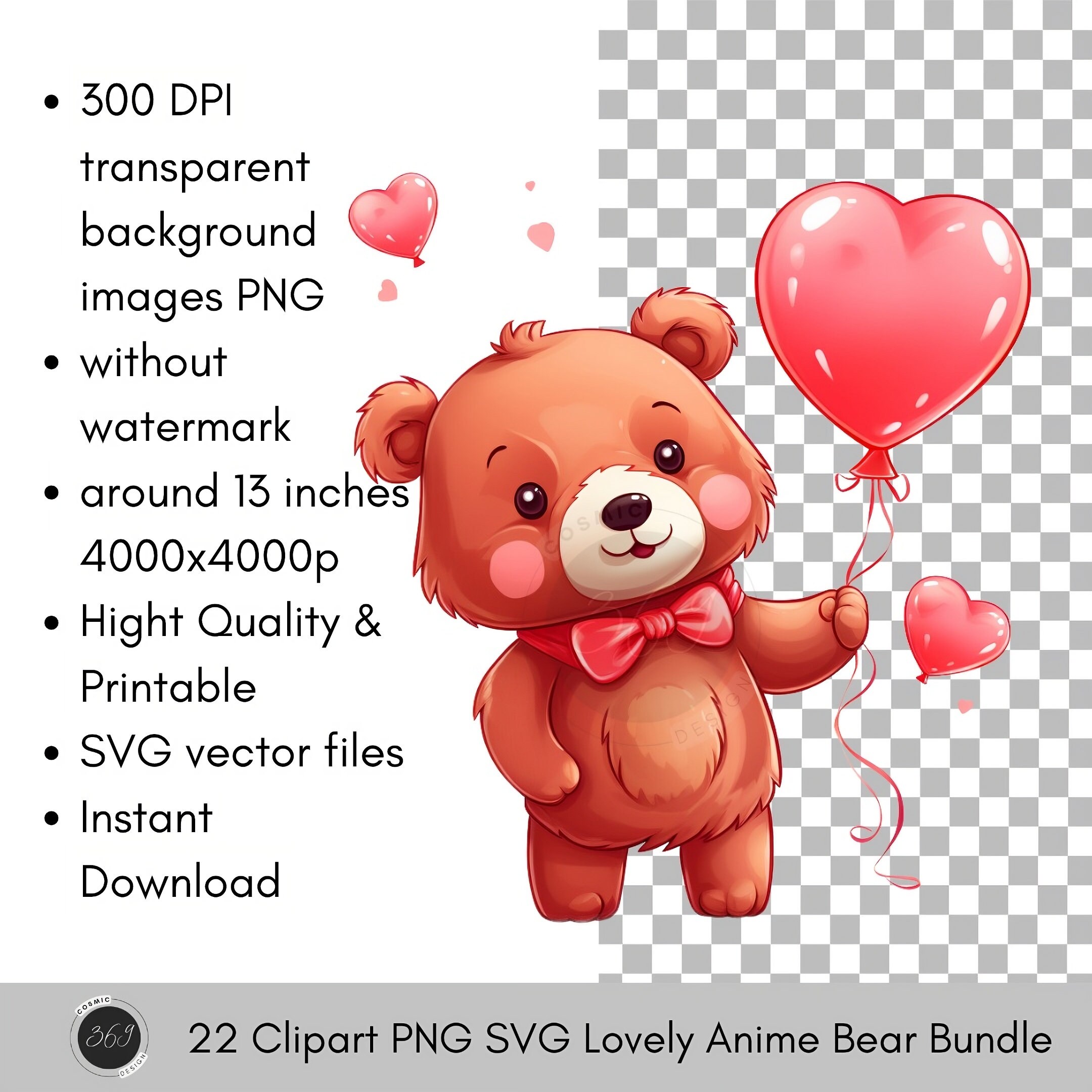 Kawaii Bear Clipart Bundle Party Bear 22 Designs PNG SVG Personal ...