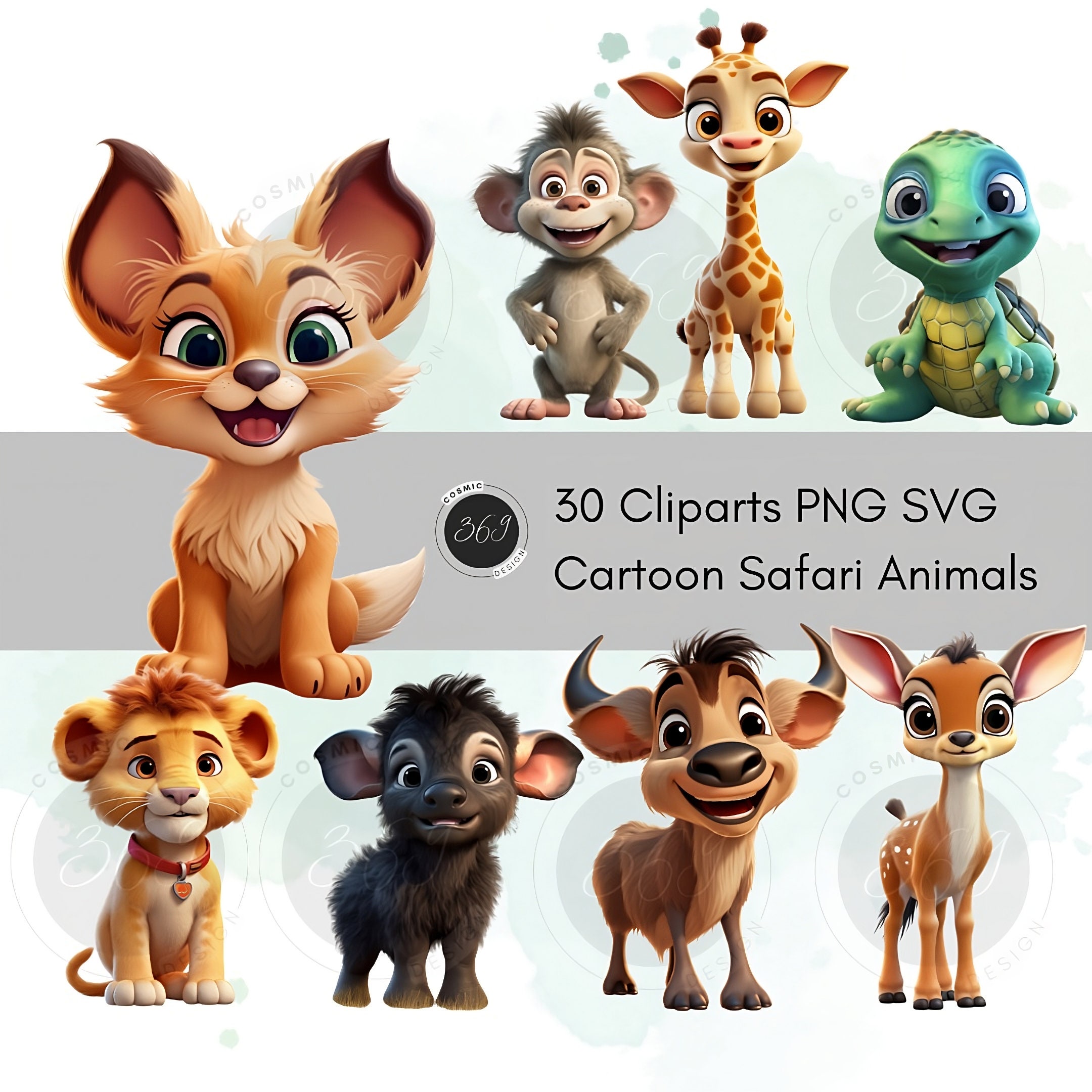 Safari Animals Clipart 30 Designs Cartoon Style for Commercial Use and ...
