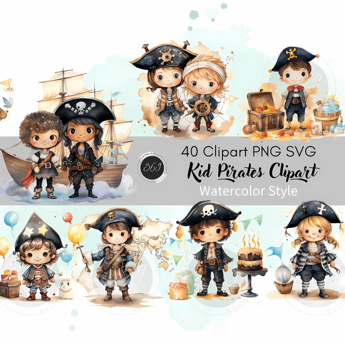 Kid Pirates Birthdayparty Clipart Bundle 40 PNG SVG Commercial Use ...