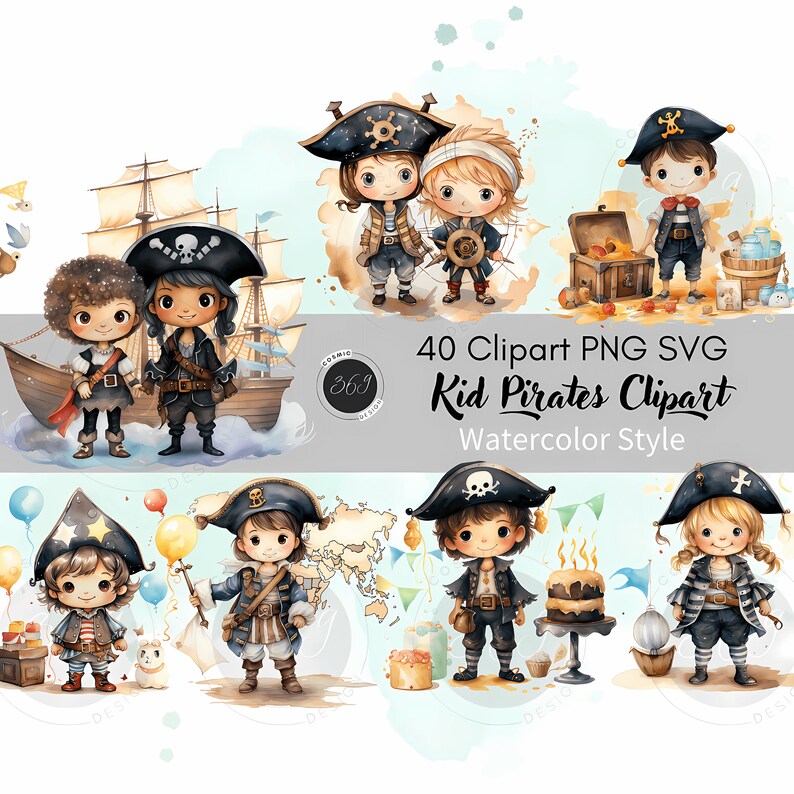 Kid Pirates Birthdayparty Clipart Bundle 40 PNG SVG Commercial Use ...