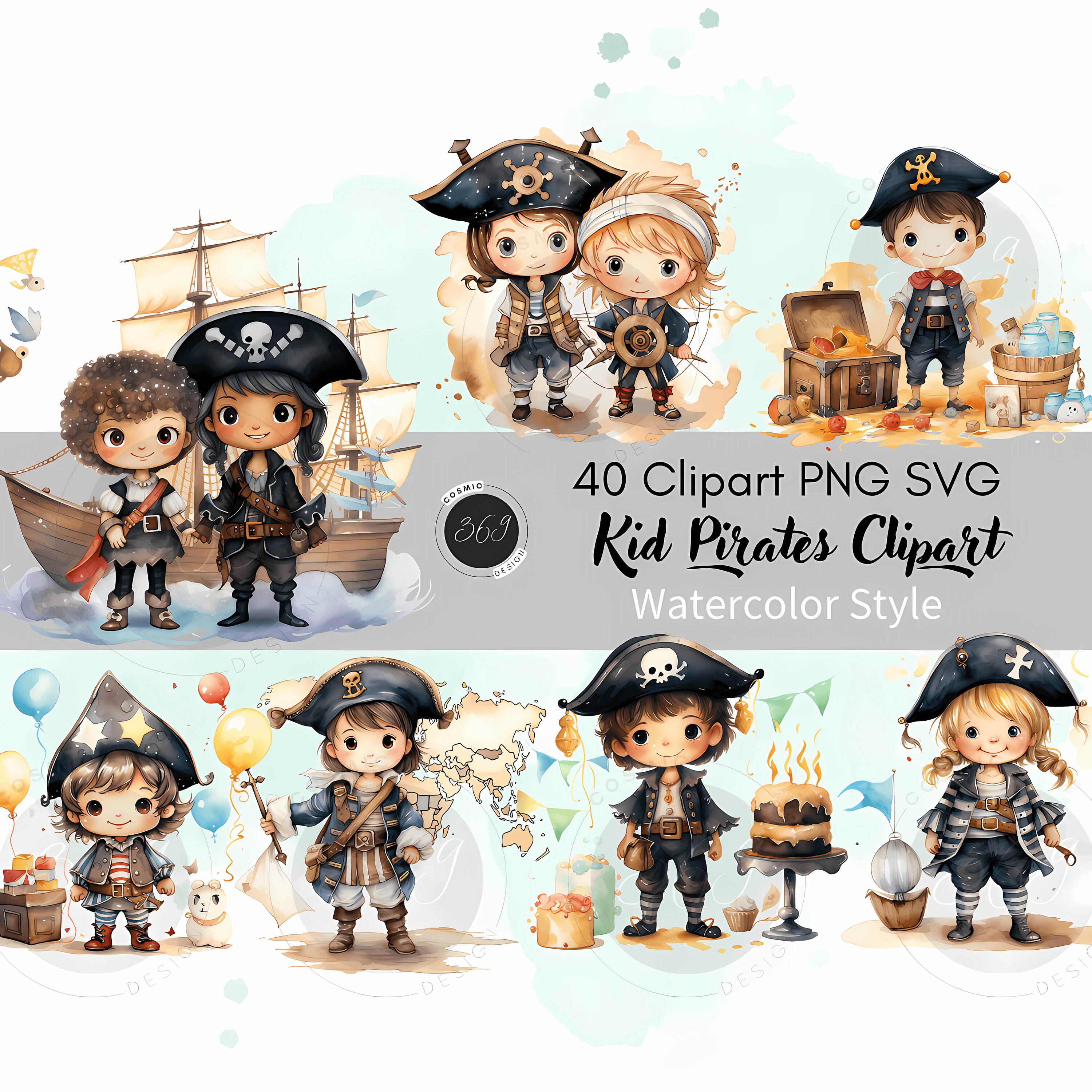 Kid Pirates Birthdayparty Clipart Bundle 40 PNG SVG Commercial Use ...