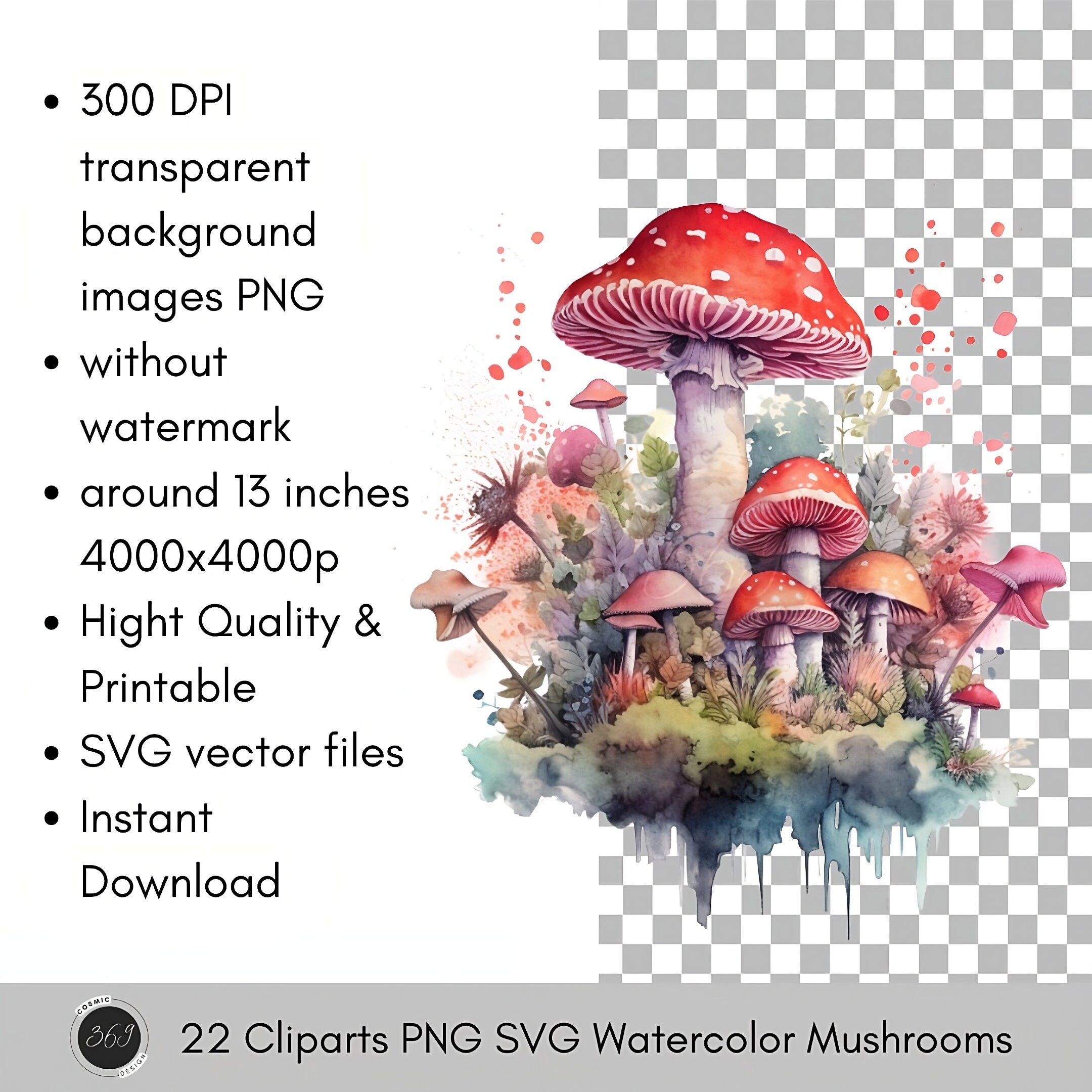 Watercolor Mushrooms Clipart Bundle 22, Magic Mushroom, Forest Nature ...