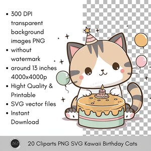 Birthday Cat Clipart Kawaii Birthday Cats Funny Party Clipart ...