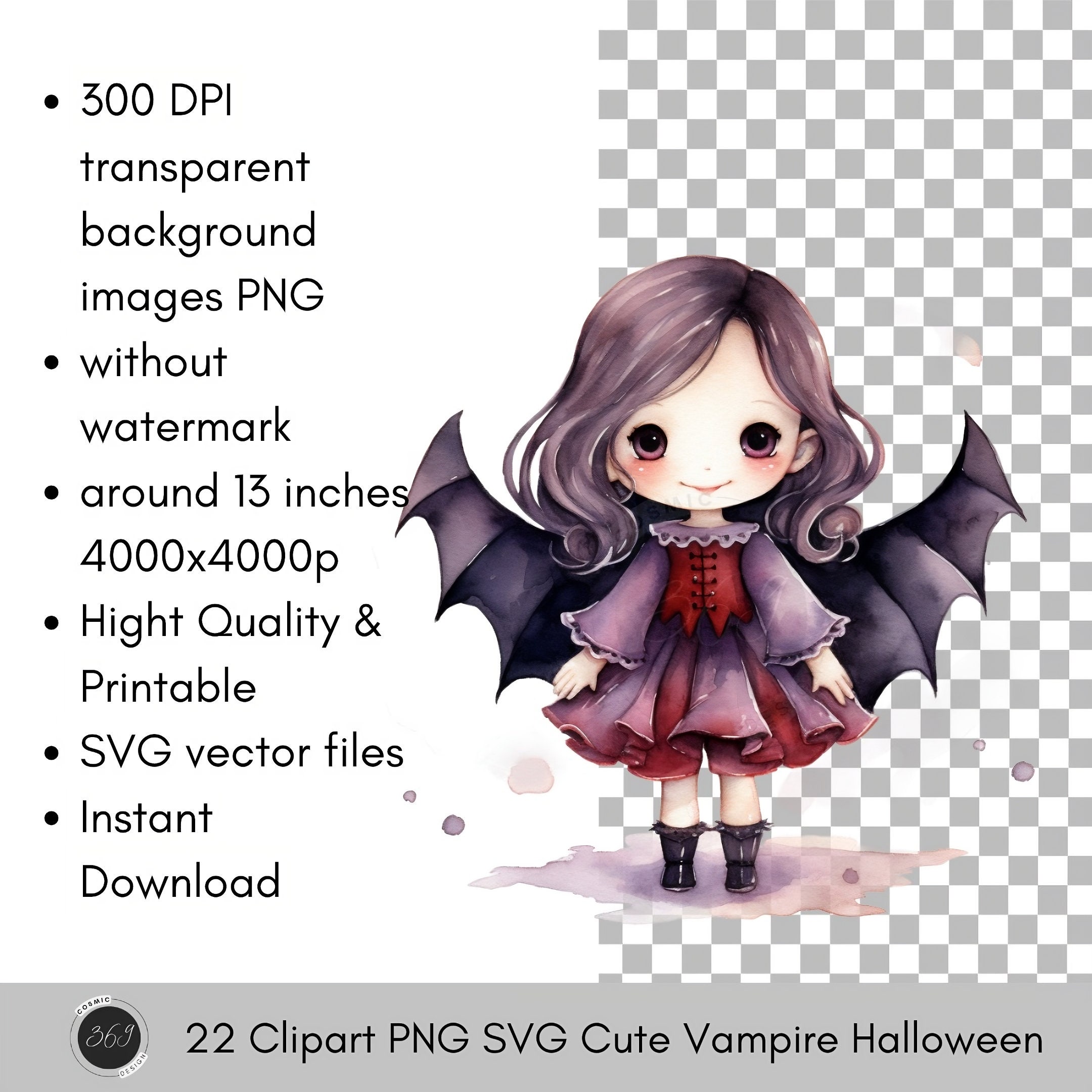 Cute Vampire Clipart Halloween Clipart Watercolor Bundle - Etsy