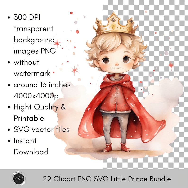 Prince Clipart PNG SVG Bundle for Personal & Commercial Use, Watercolor ...