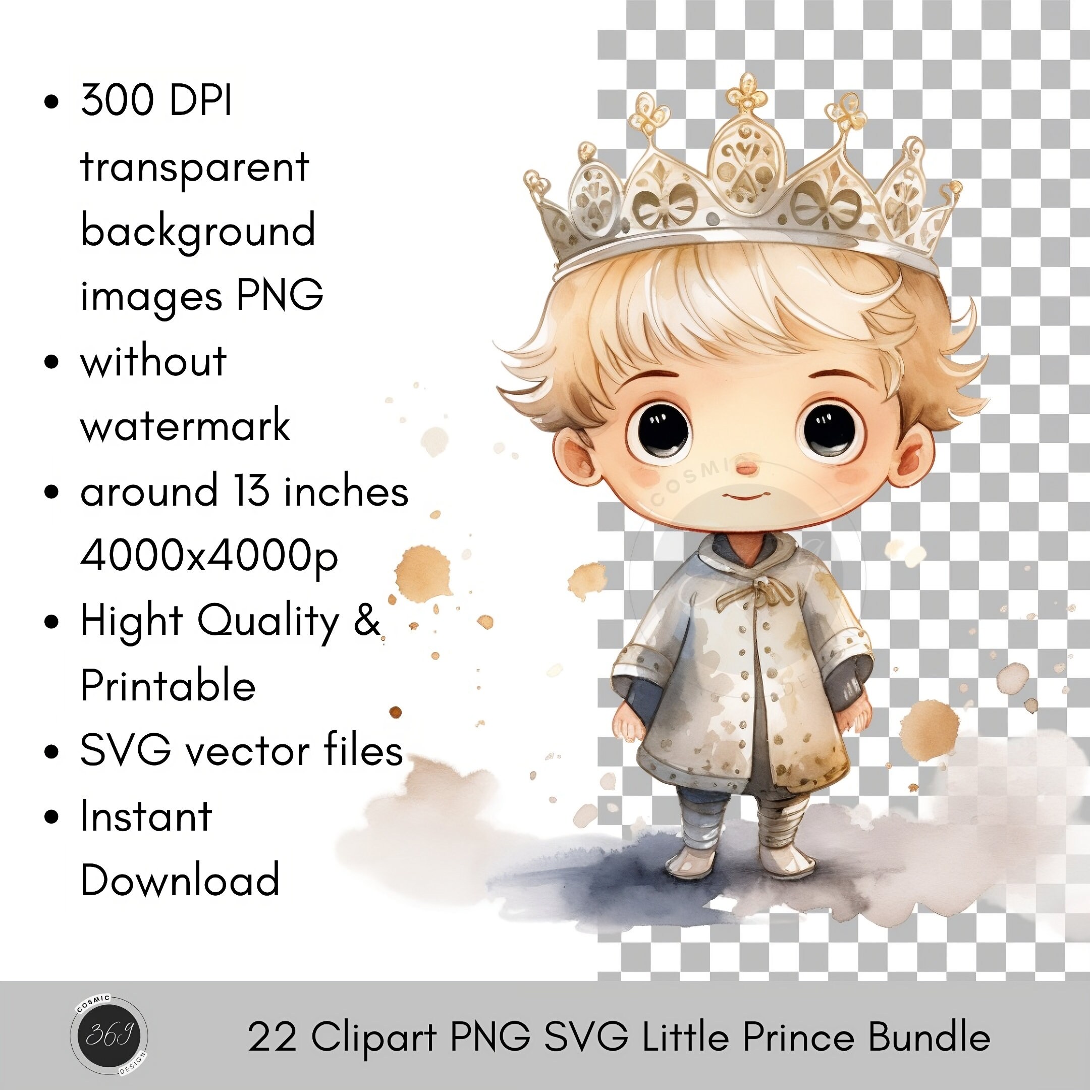 Prince Clipart PNG SVG Bundle for Personal & Commercial Use, Watercolor ...