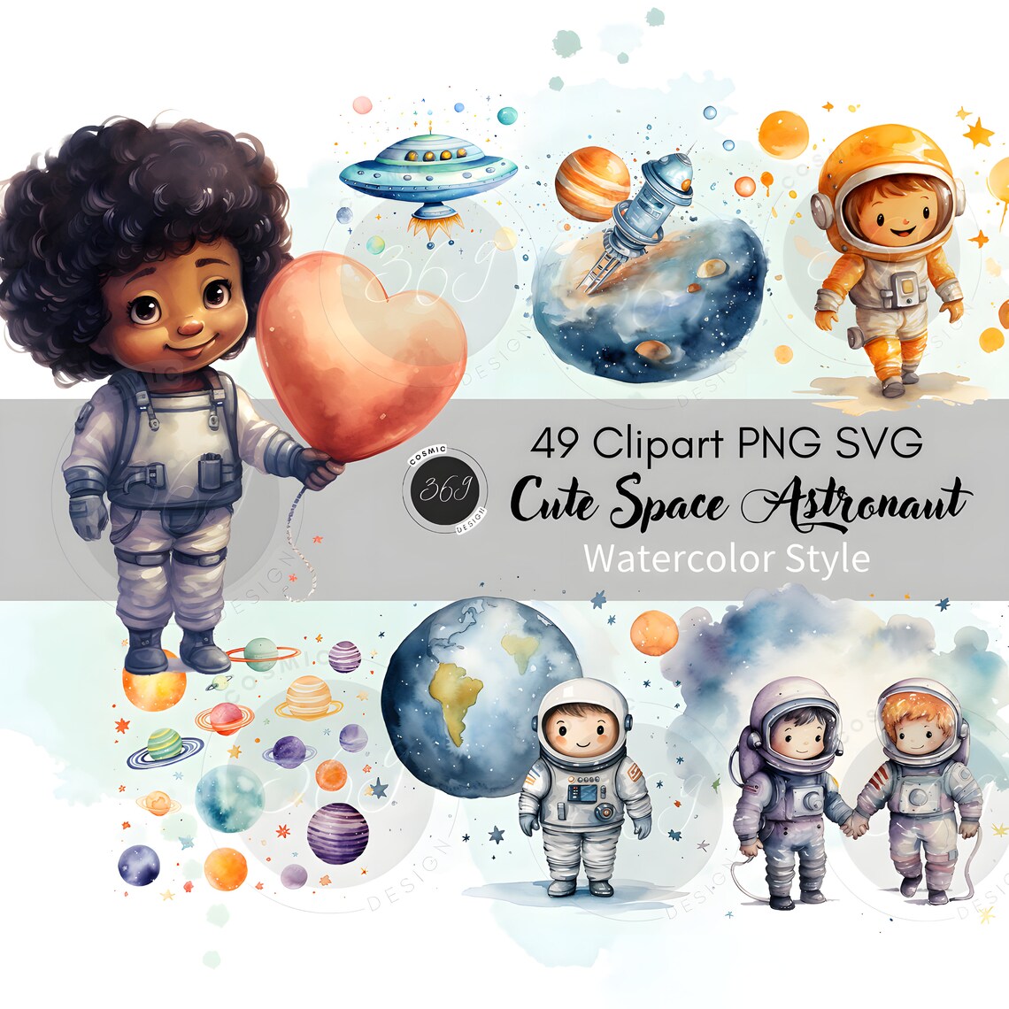 Cute Space Clipart Bundle 49 PNG SVG Commercial Use, Astronaut Clipart ...