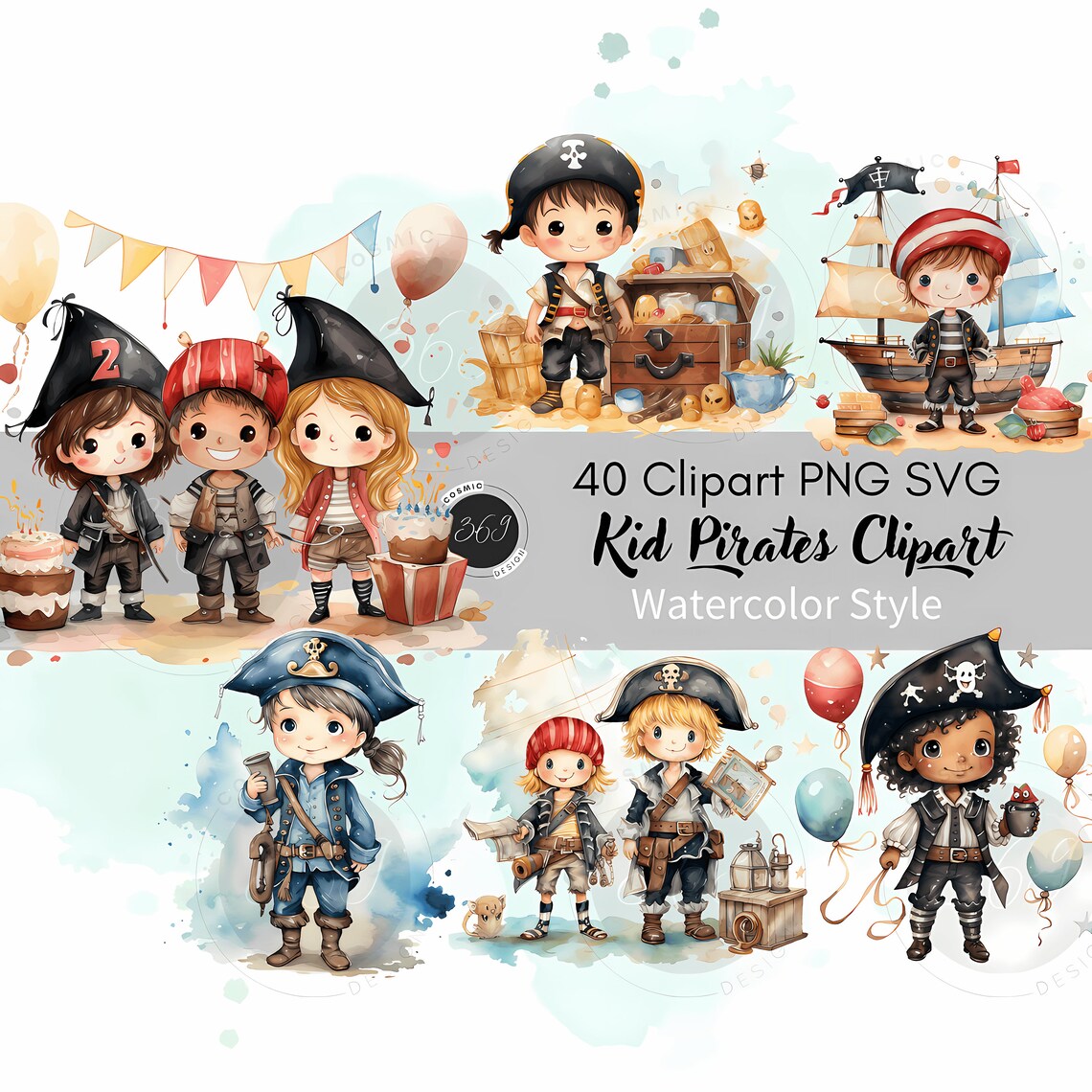 Kid Pirates Birthdayparty Clipart Bundle 40 PNG SVG Commercial Use ...