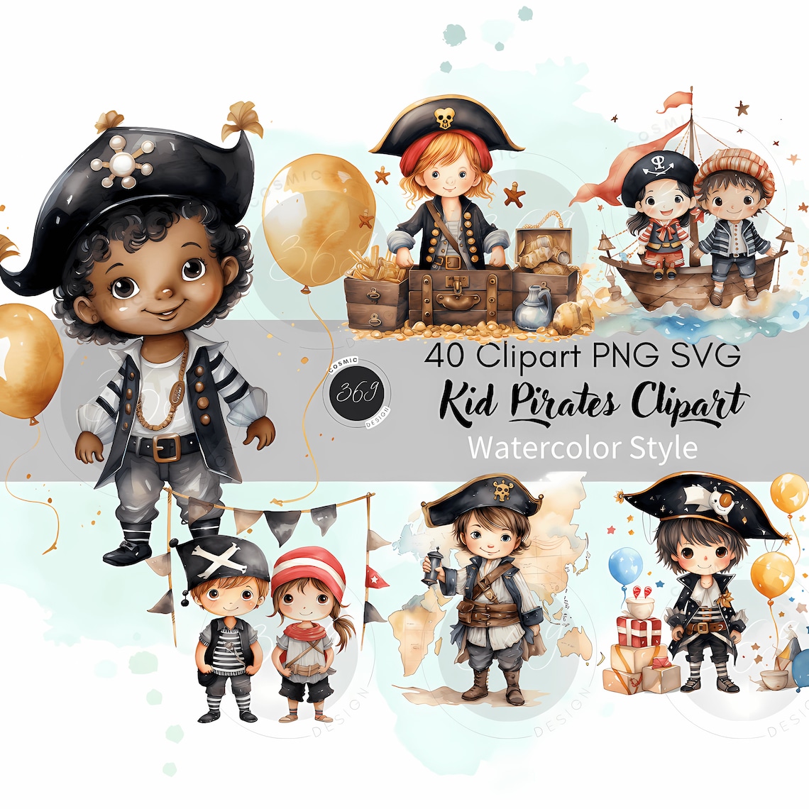 Kid Pirates Birthdayparty Clipart Bundle 40 PNG SVG Commercial Use ...