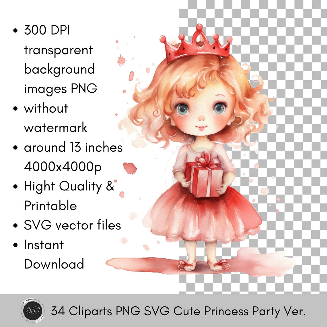 Princess Clipart, Watercolor Little Princesses 34 Designs Party Version ...
