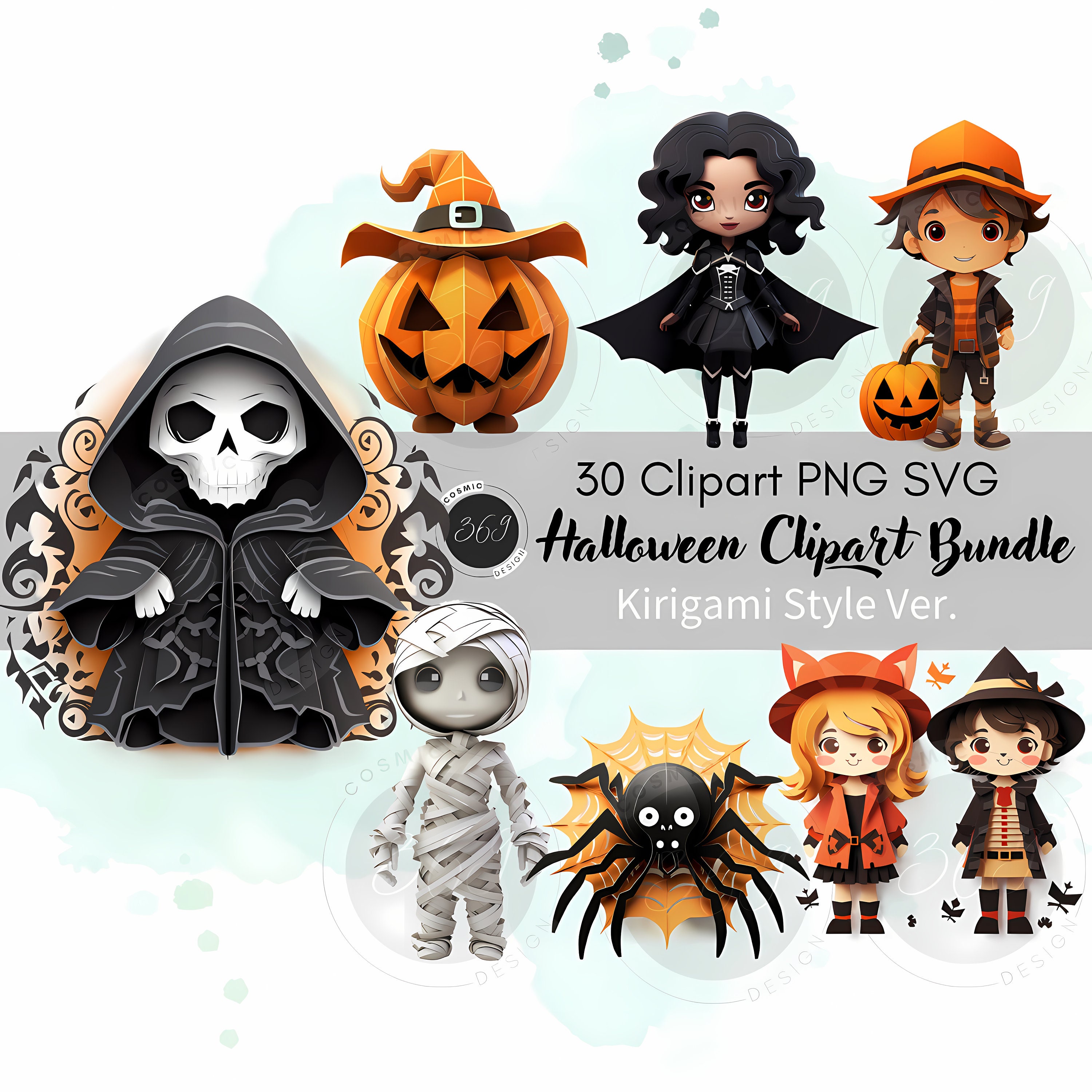 Halloween Clipart Bundle Vampire Clipart 30 PNG SVG Kirigami Style for ...