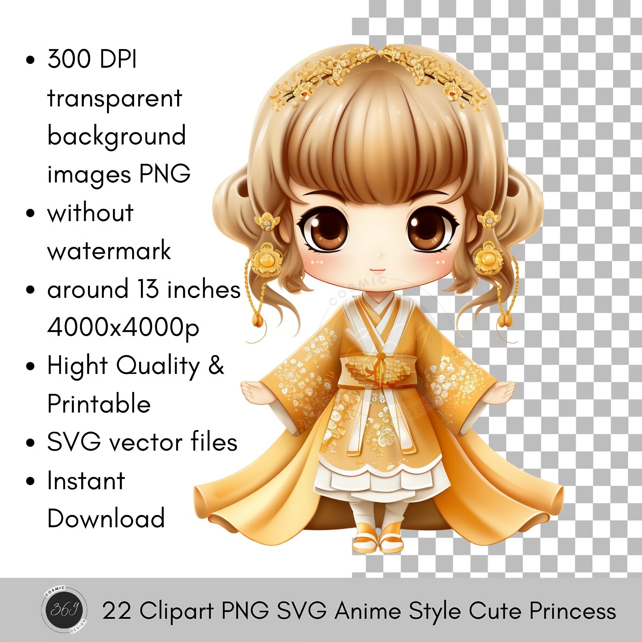 Princess Clipart Japan Anime Style Kawaii Princess PNG - Etsy