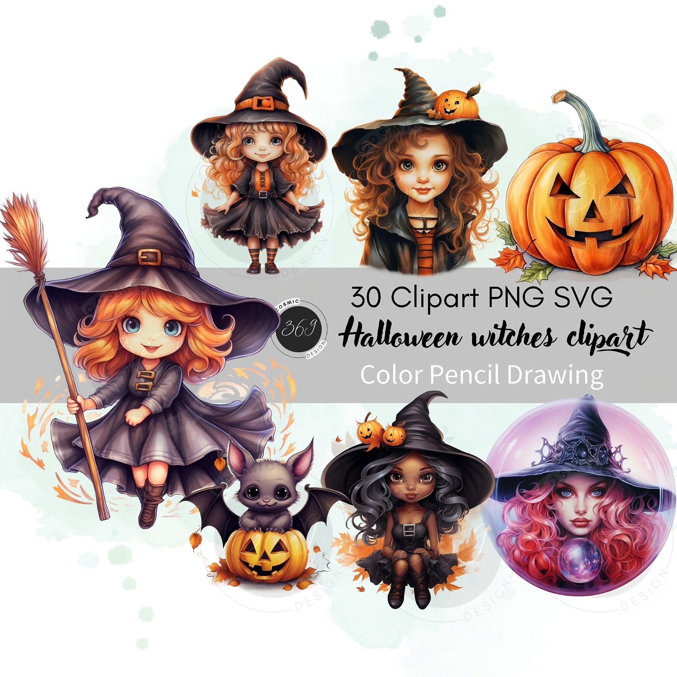 Halloween Witches Clipart Set 30 PNG SVG Personal & Commercial Use ...