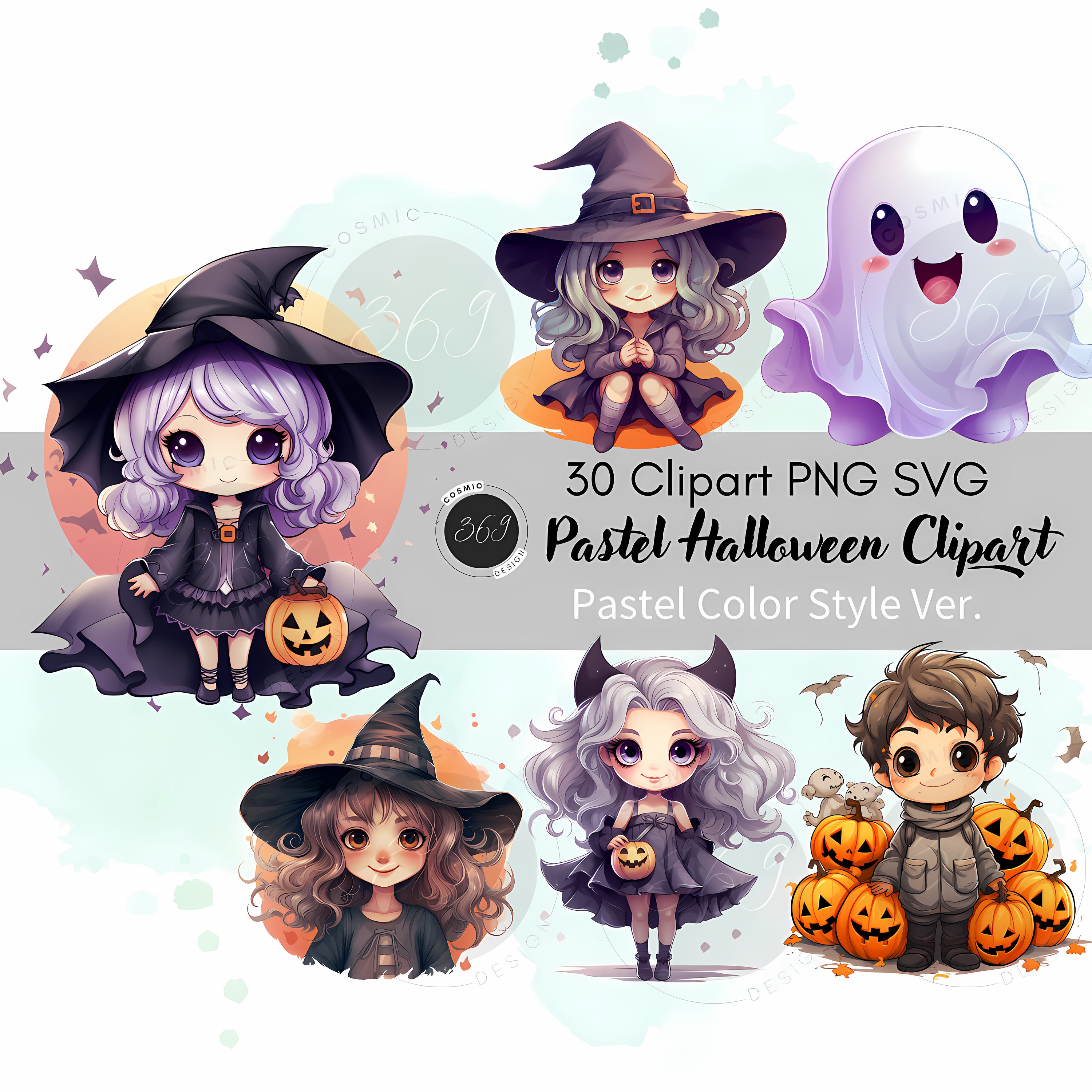 Pastel Halloween Clipart Bundle PNG SVG for Commercial Use & Personal ...