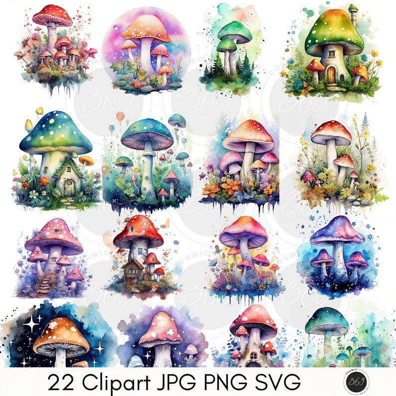 Watercolor Mushrooms Clipart Bundle 22, Magic Mushroom, Forest Nature ...