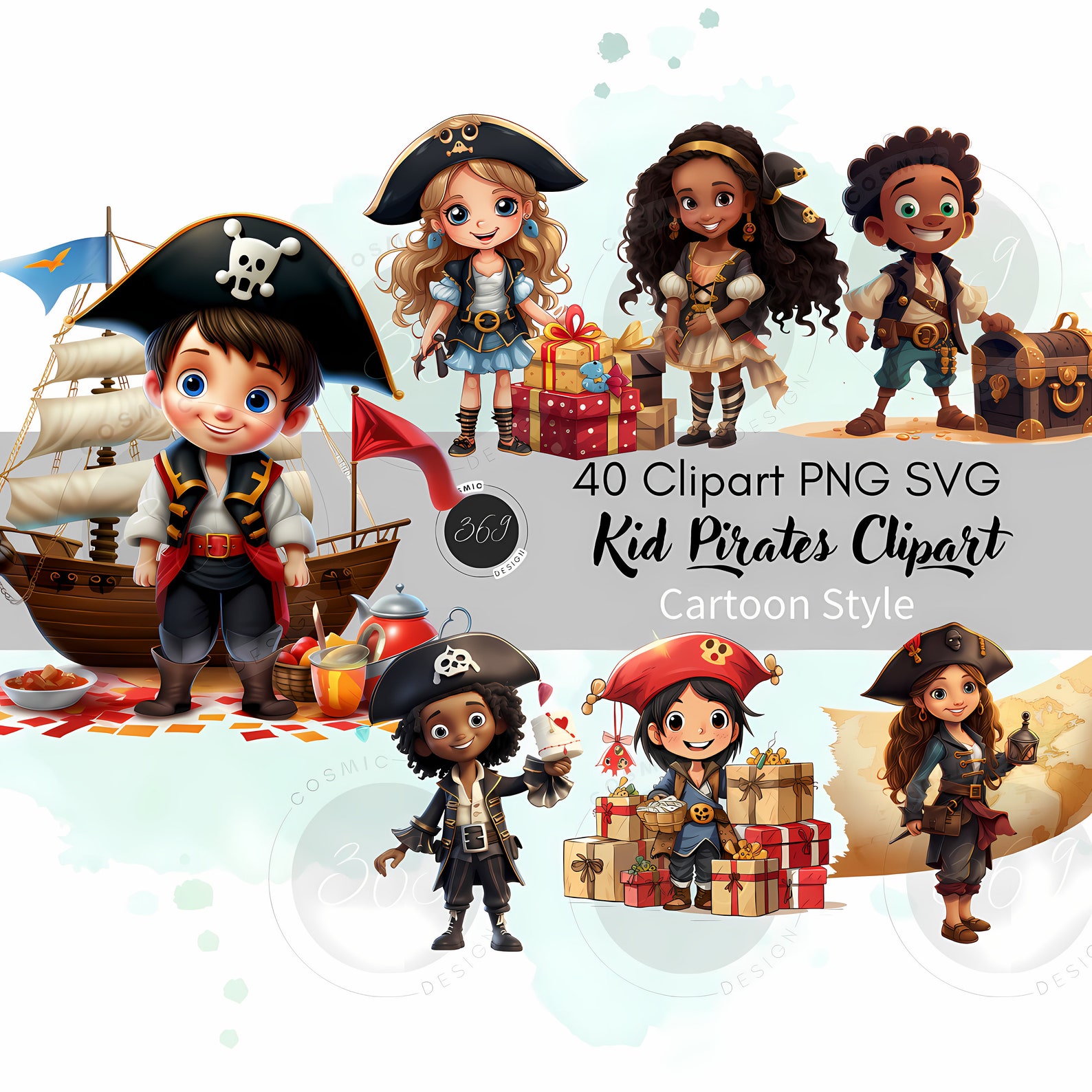 Kid Pirates Birthdayparty Clipart Bundle 40 PNG SVG Commercial Use ...