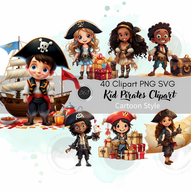Kid Pirates Birthdayparty Clipart Bundle 40 PNG SVG Commercial Use ...
