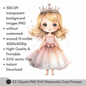 Princess Clipart, Watercolor Little Princesses Clipart 22 Designs ...