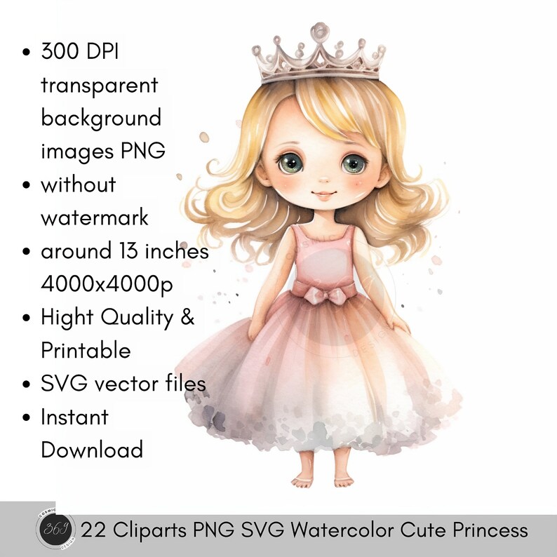 Princess Clipart Watercolor Little Princesses Clipart 22 - Etsy