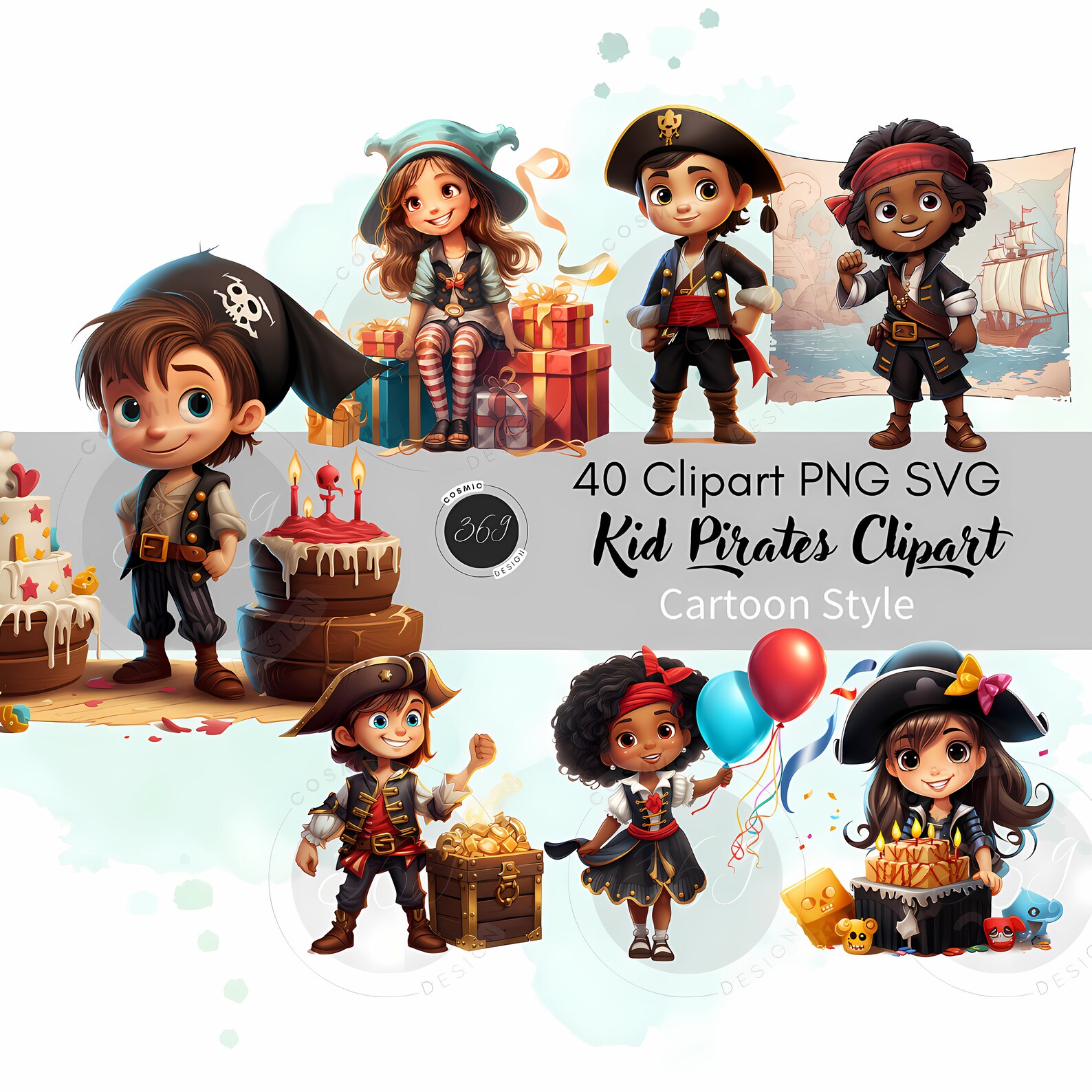 Kid Pirates Birthdayparty Clipart Bundle 40 PNG SVG Commercial Use ...