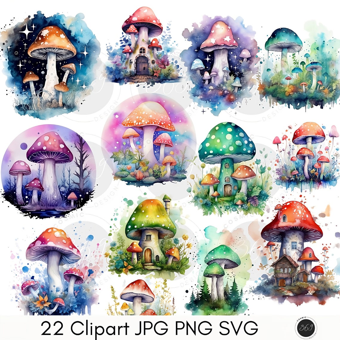 Watercolor Mushrooms Clipart Bundle 22, Magic Mushroom, Forest Nature ...