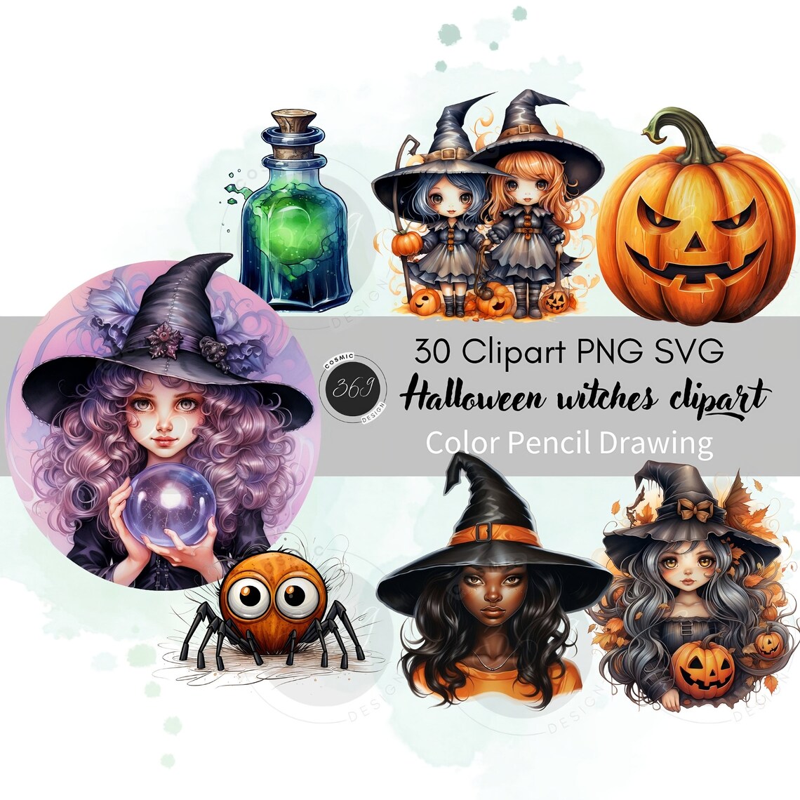 Halloween Witches Clipart Set 30 PNG SVG Personal & Commercial Use ...