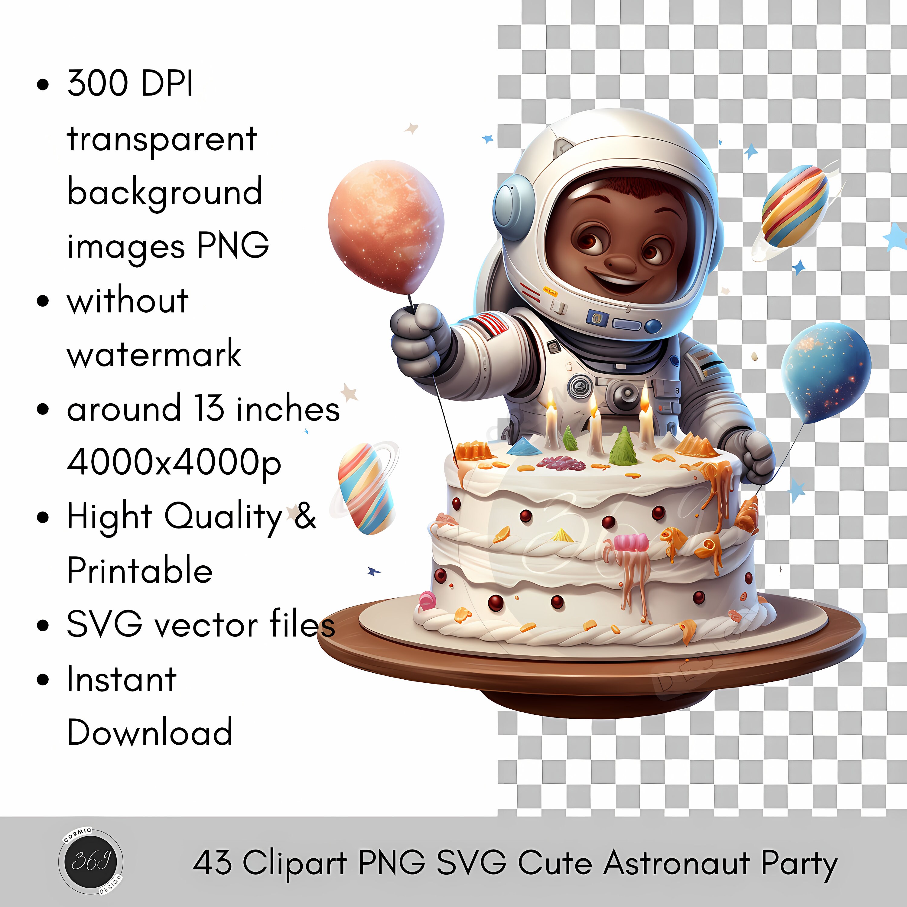 Birthdayparty Clipart Cute Space Clipart Bundle 43 PNG SVG Commercial ...