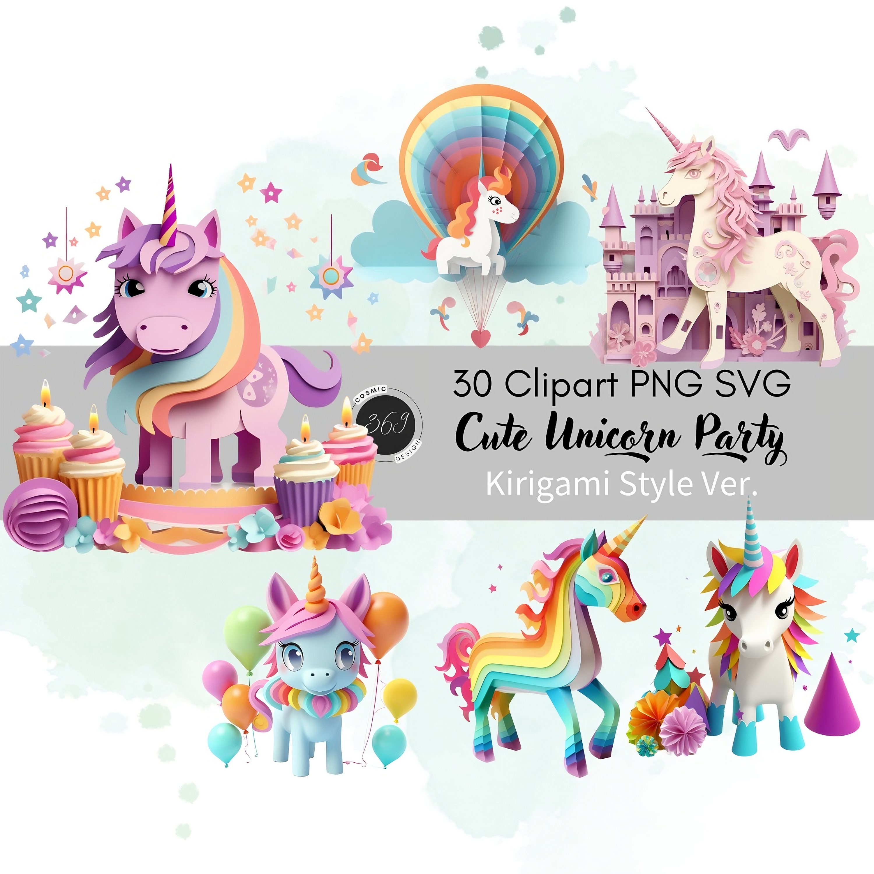 Unicornparty Clipart Cute Unicorn Clipart Bundle 30 PNG SVG Kirigami ...