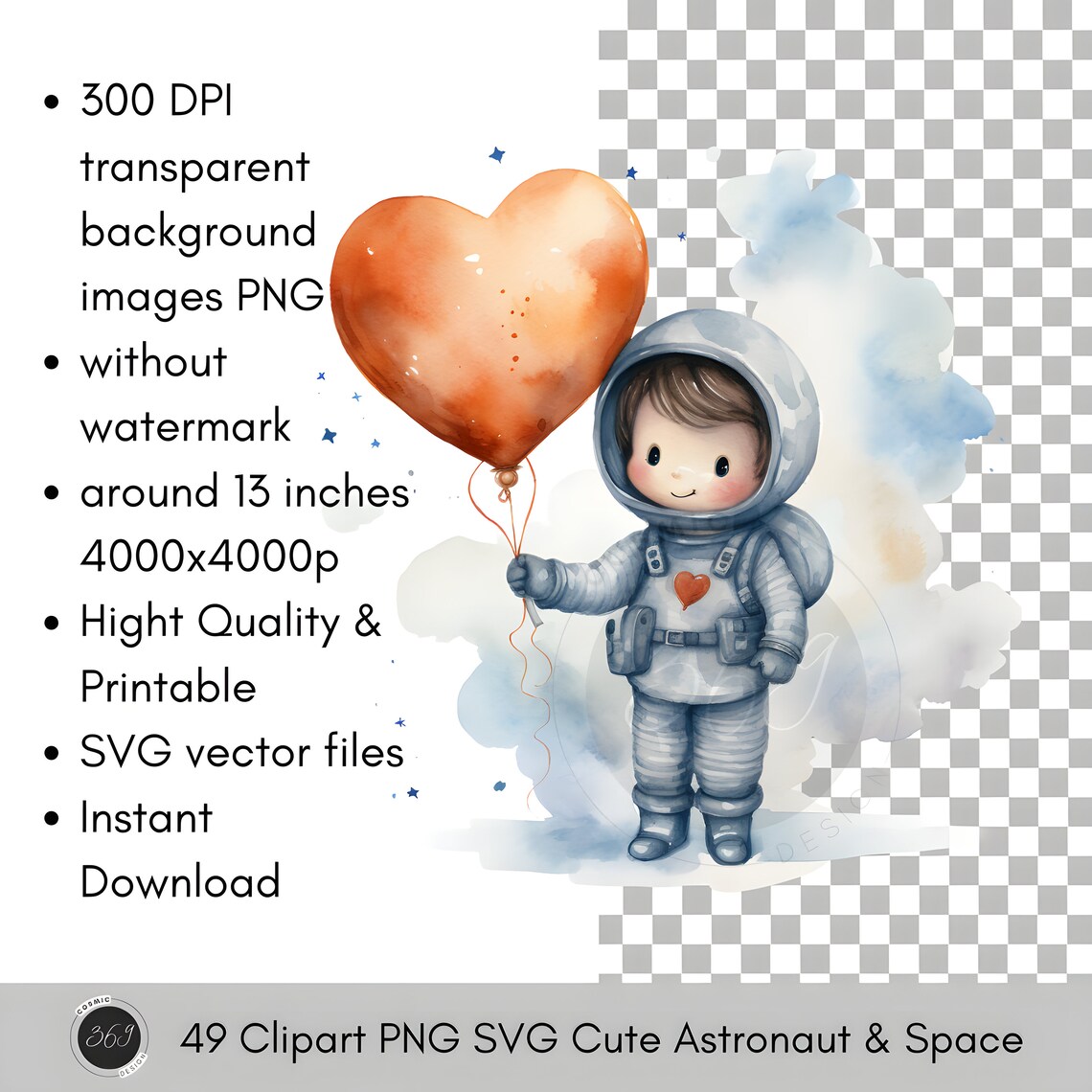 Cute Space Clipart Bundle 49 PNG SVG Commercial Use, Astronaut Clipart ...