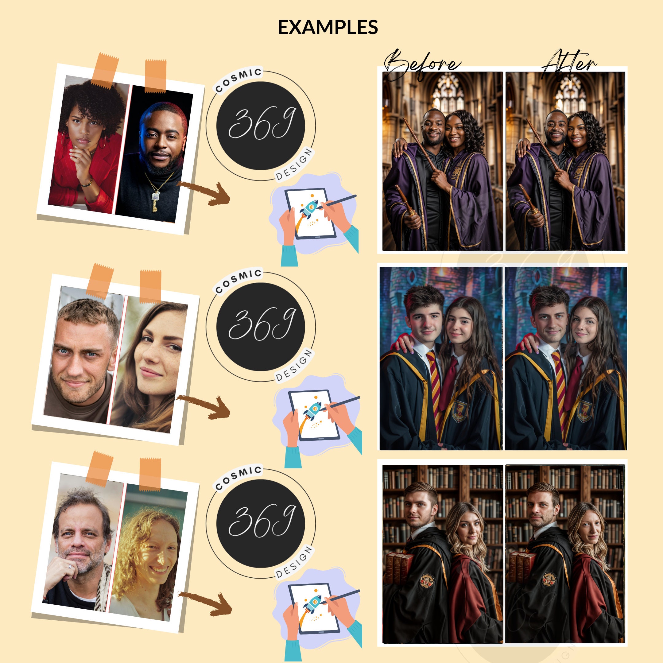 Custom Personalized Wizard Couple Portrait From Photo, Custom Wizarding ...