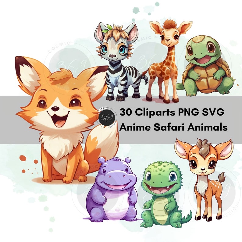 Clipart Safari Animals Jungle Animals Anime Kawaii Style 30 - Etsy