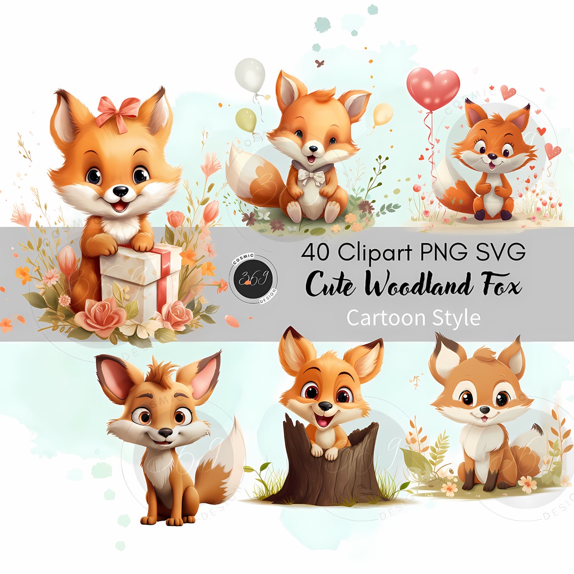 Woodland Fox Clipart Bundle 40 PNG SVG Cartoon Style Commercial Use ...