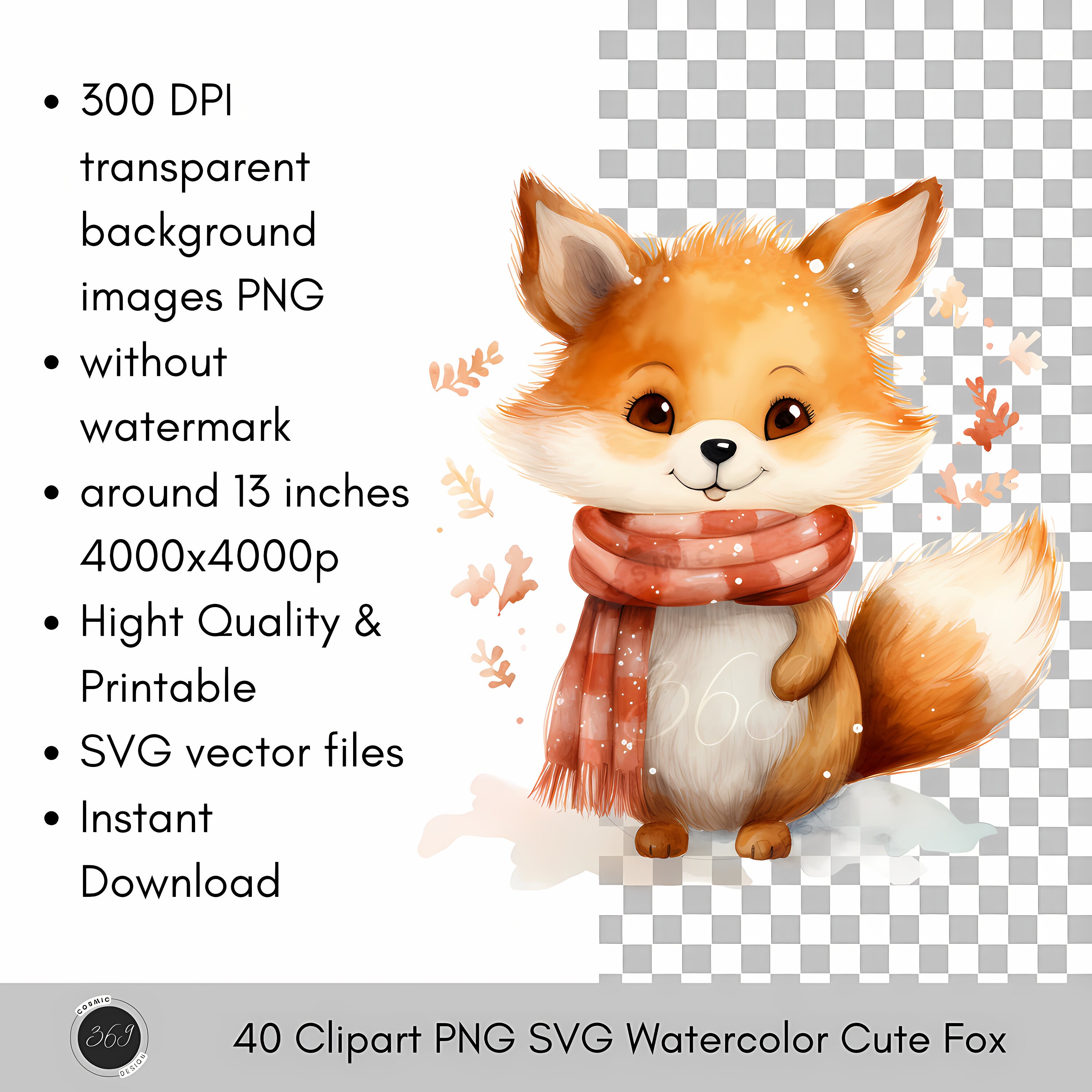 Watercolor Woodland Fox Clipart Bundle 40 PNG SVG for Personal ...
