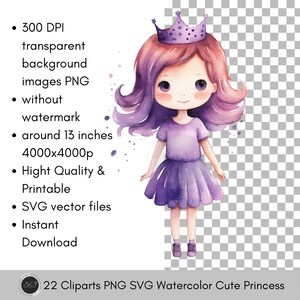 Princess Clipart, Watercolor Little Princesses Clipart 22 Designs ...
