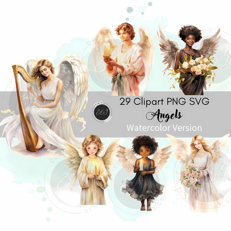 Watercolor Angel Clipart Bundle 29 PNG SVG for Personal & Commercial ...