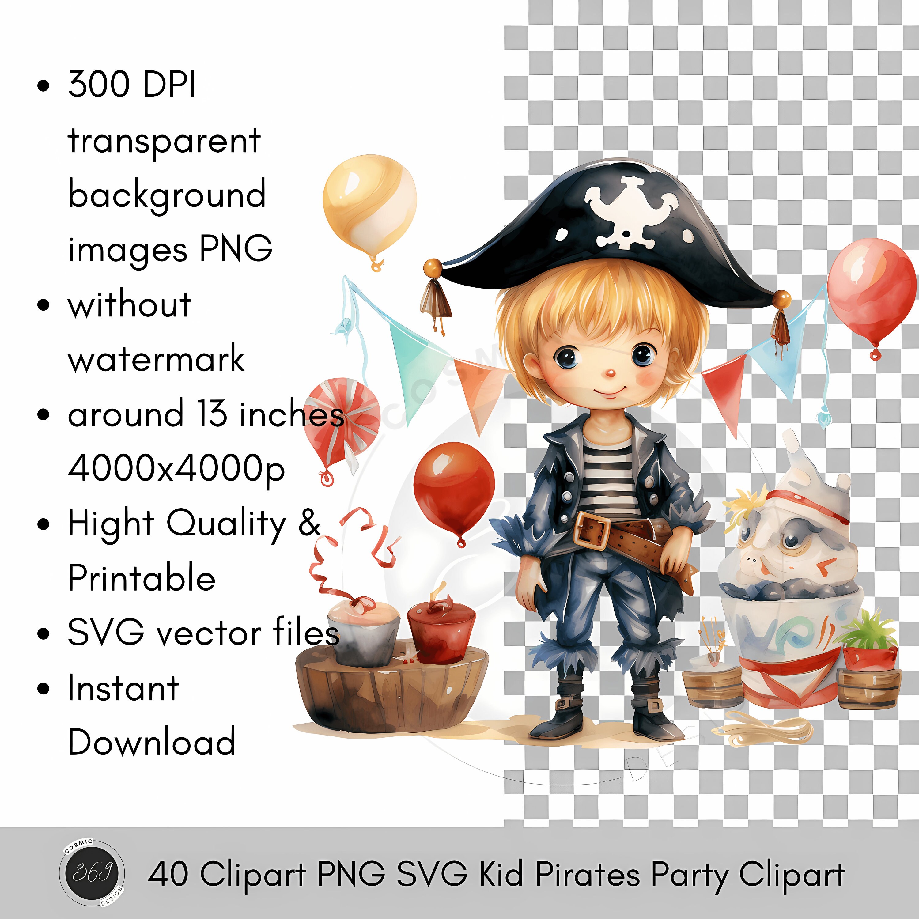 Kid Pirates Birthdayparty Clipart Bundle 40 PNG SVG Commercial Use ...