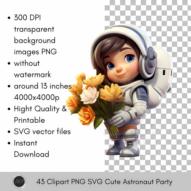 Birthdayparty Clipart Cute Space Clipart Bundle 43 PNG SVG Commercial ...