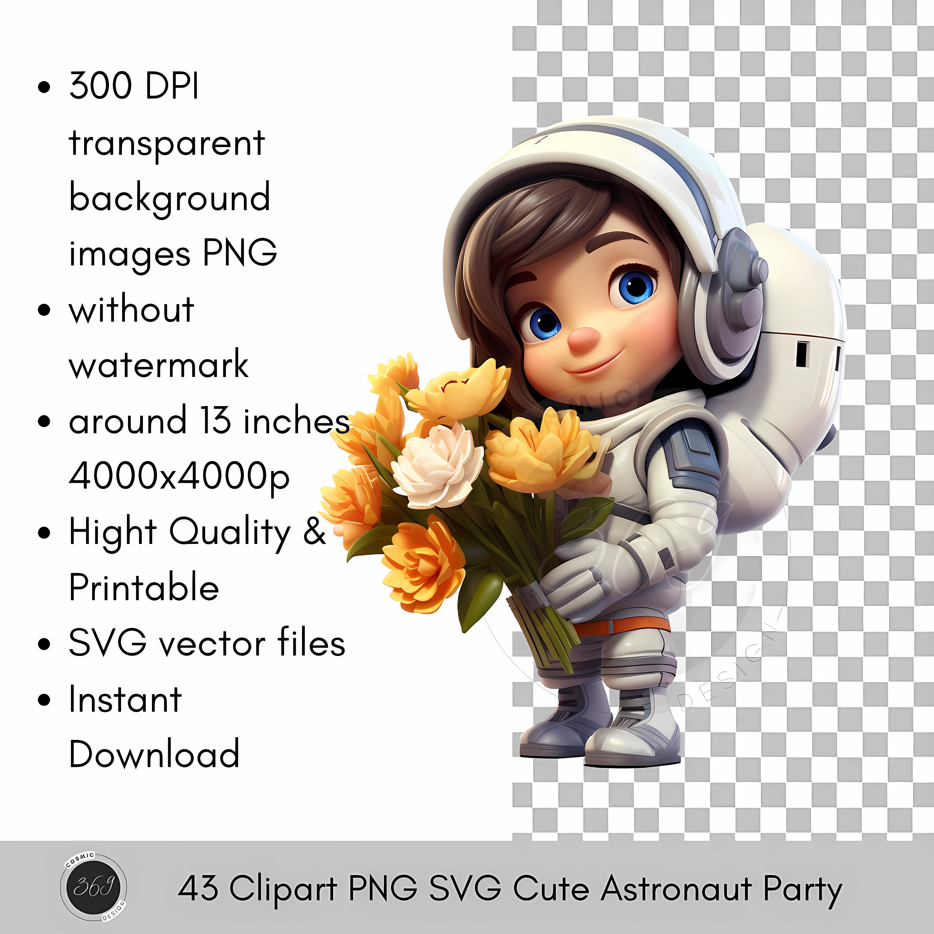 Birthdayparty Clipart Cute Space Clipart Bundle 43 PNG SVG Commercial ...