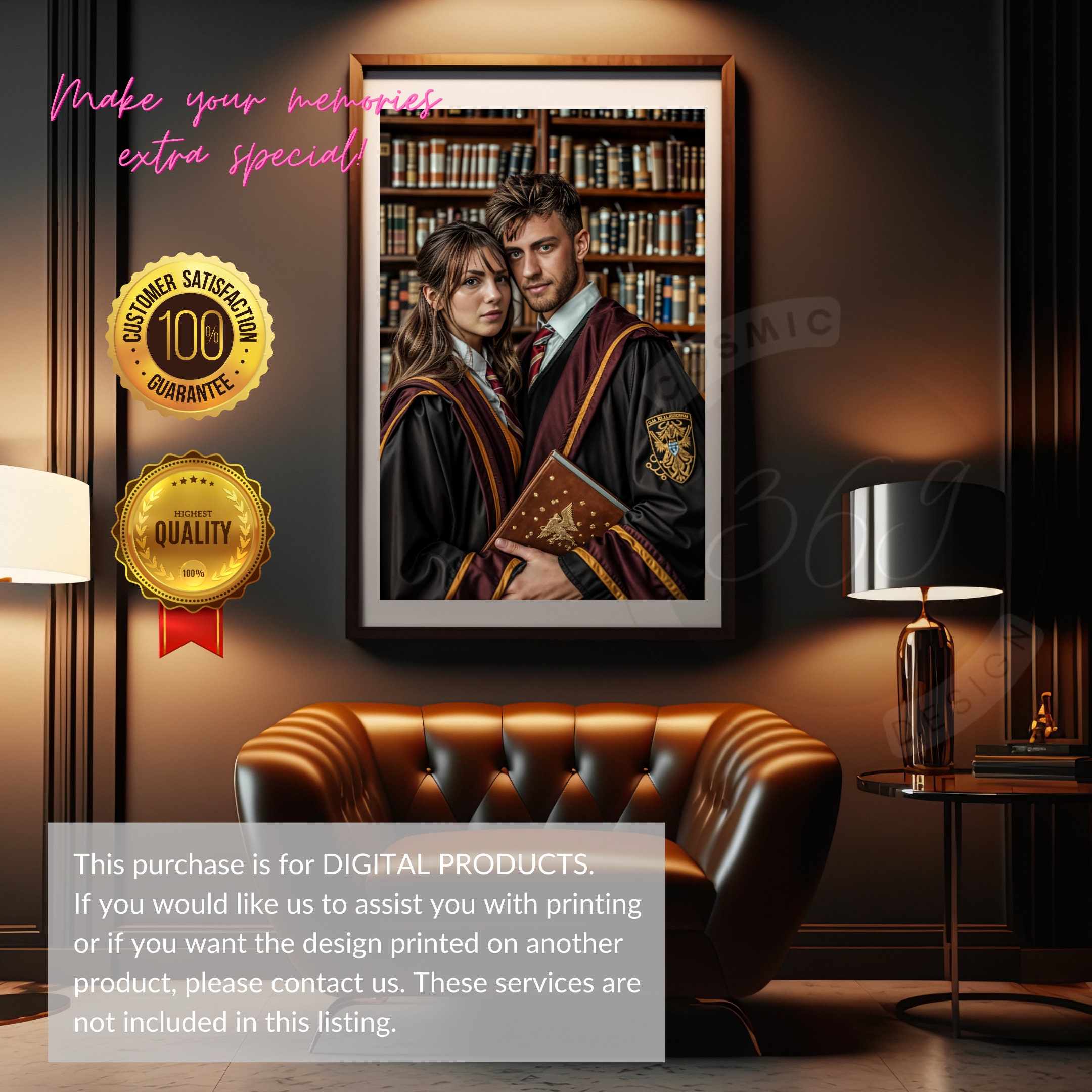 Custom Personalized Wizard Couple Portrait From Photo, Custom Wizarding ...