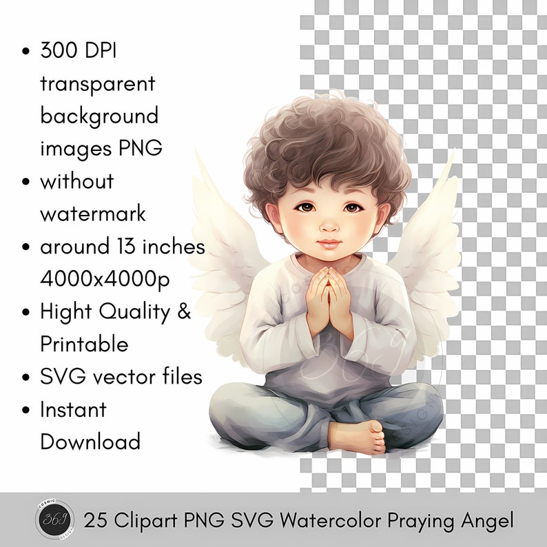 Watercolor Praying Angel Clipart Bundle 25 PNG SVG for Commercial Use ...